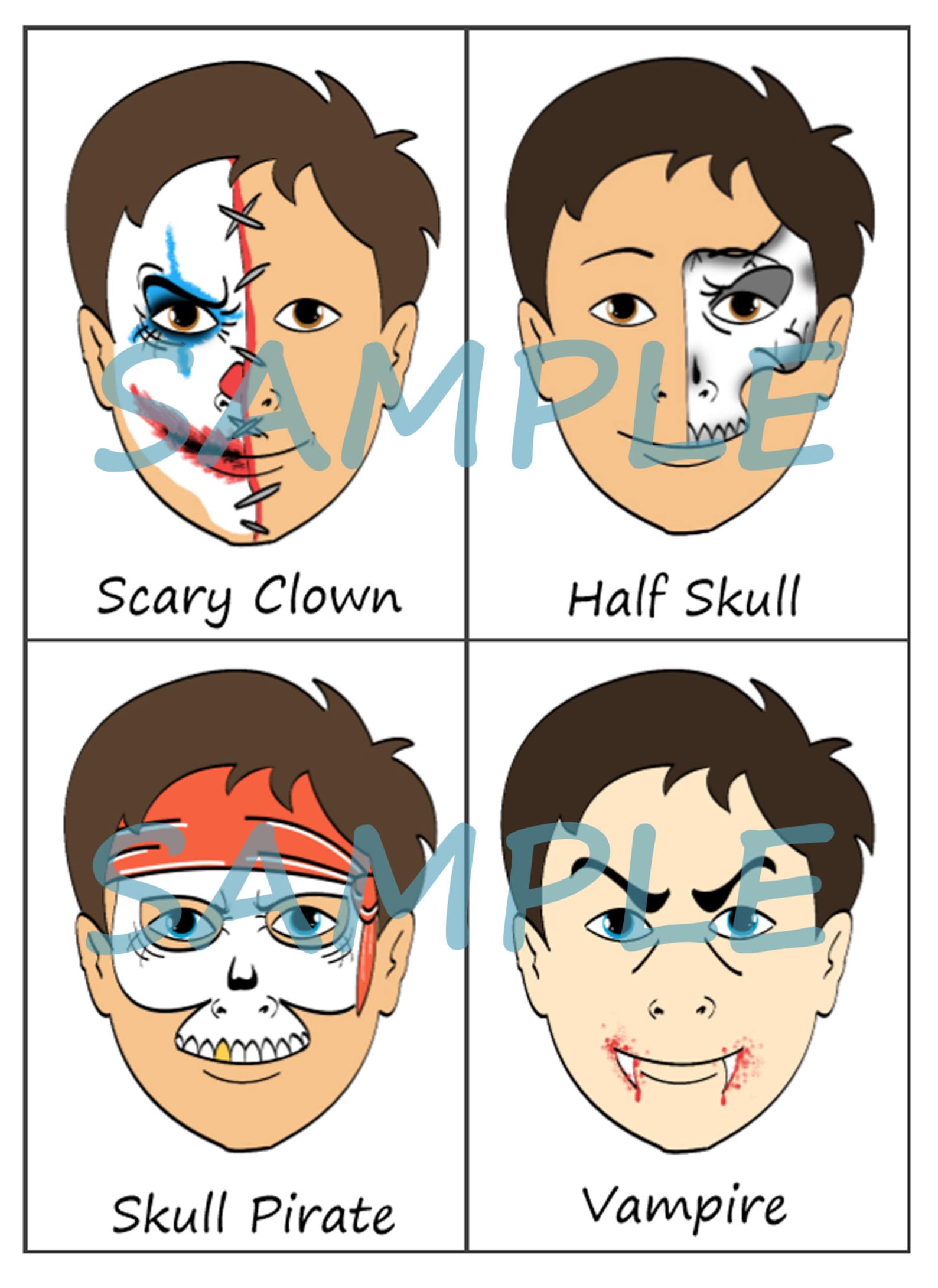 Face Paint Menu Printable Choice Cartoon Face Painting Designs - Pack ...