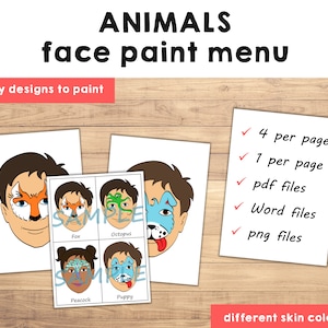 Face Paint Menu Printable Choice Face Painting Designs - Pack of 16 ...