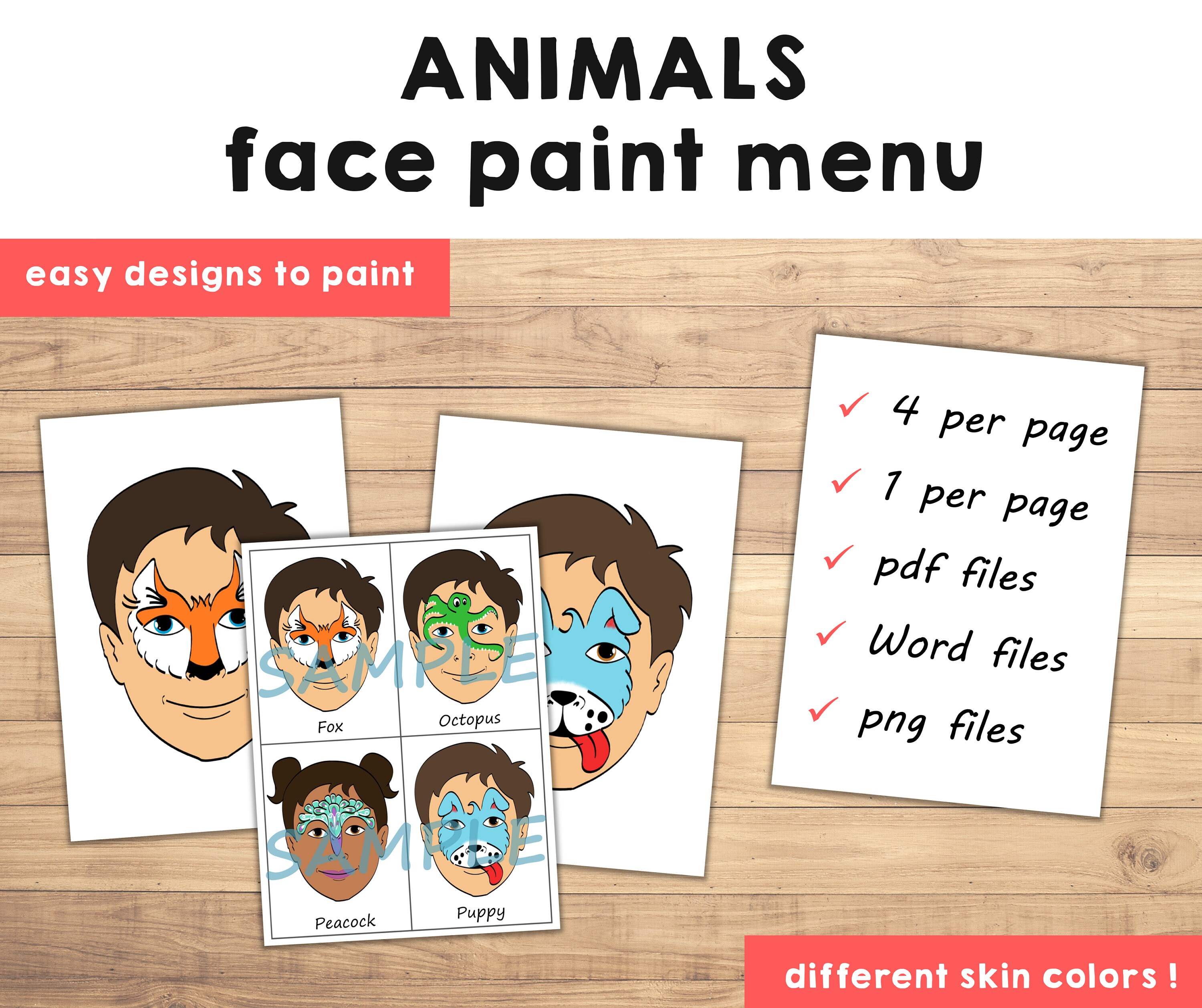 Face Paint Menu Printable Choice Face Painting Designs - Pack of 16 ...