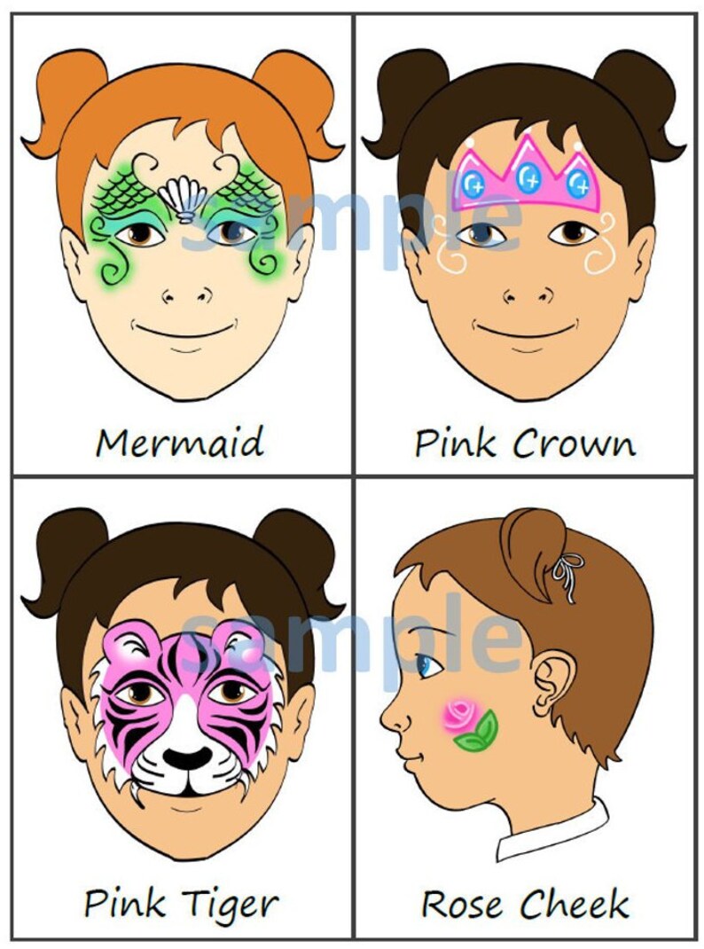 Face Painting Menu Board Girly Choice Kids Paint - Pack of 16 Girl Face ...