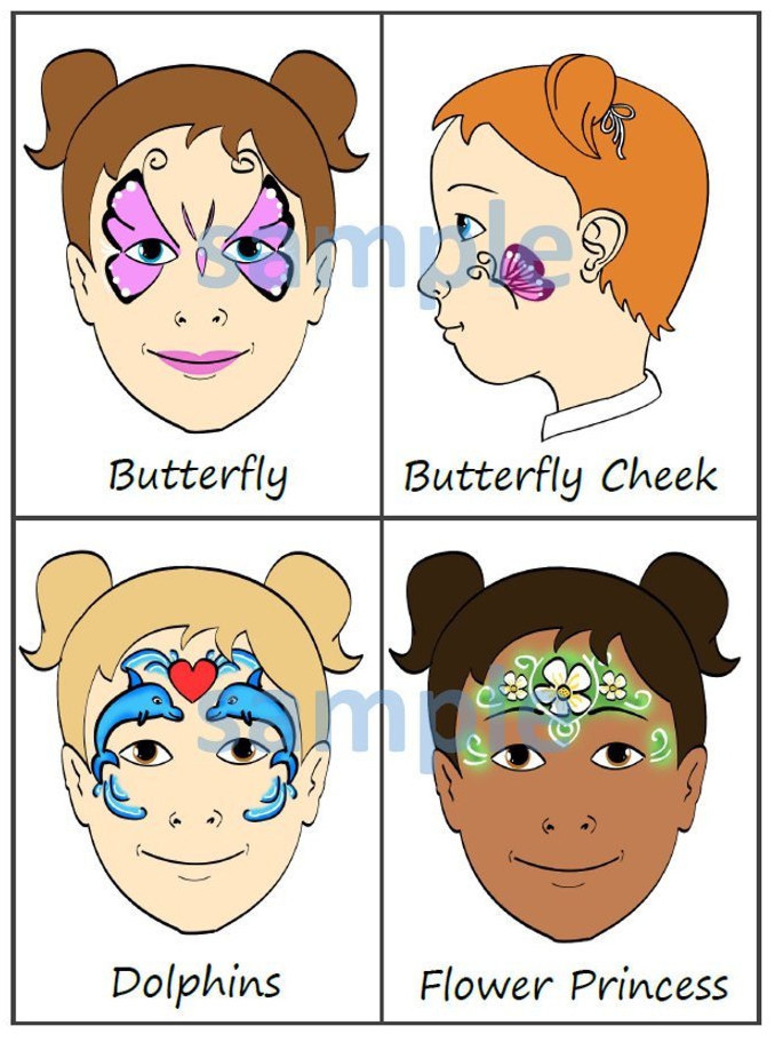 Face Painting Menu Board Girly Choice Kids Paint - Pack of 16 Girl Face ...