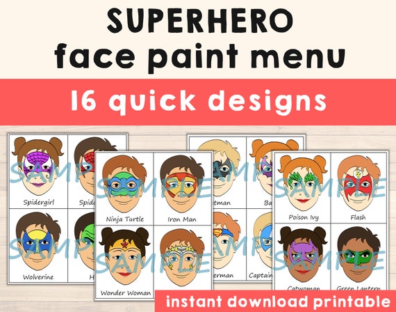 Face Paint Menu Printable Cartoon Kids Choice Face Painting | Etsy
