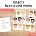 Face Painting Menu Board Choice Kids Paint - Pack of 16 Trendy Full ...