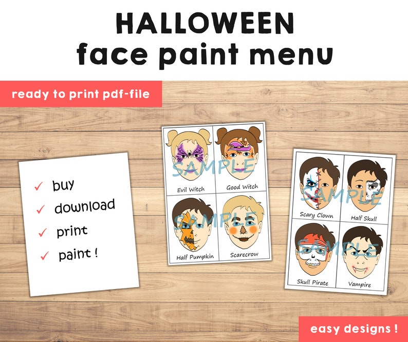 Face Paint Menu Printable Choice Cartoon Face Painting Designs - Pack ...
