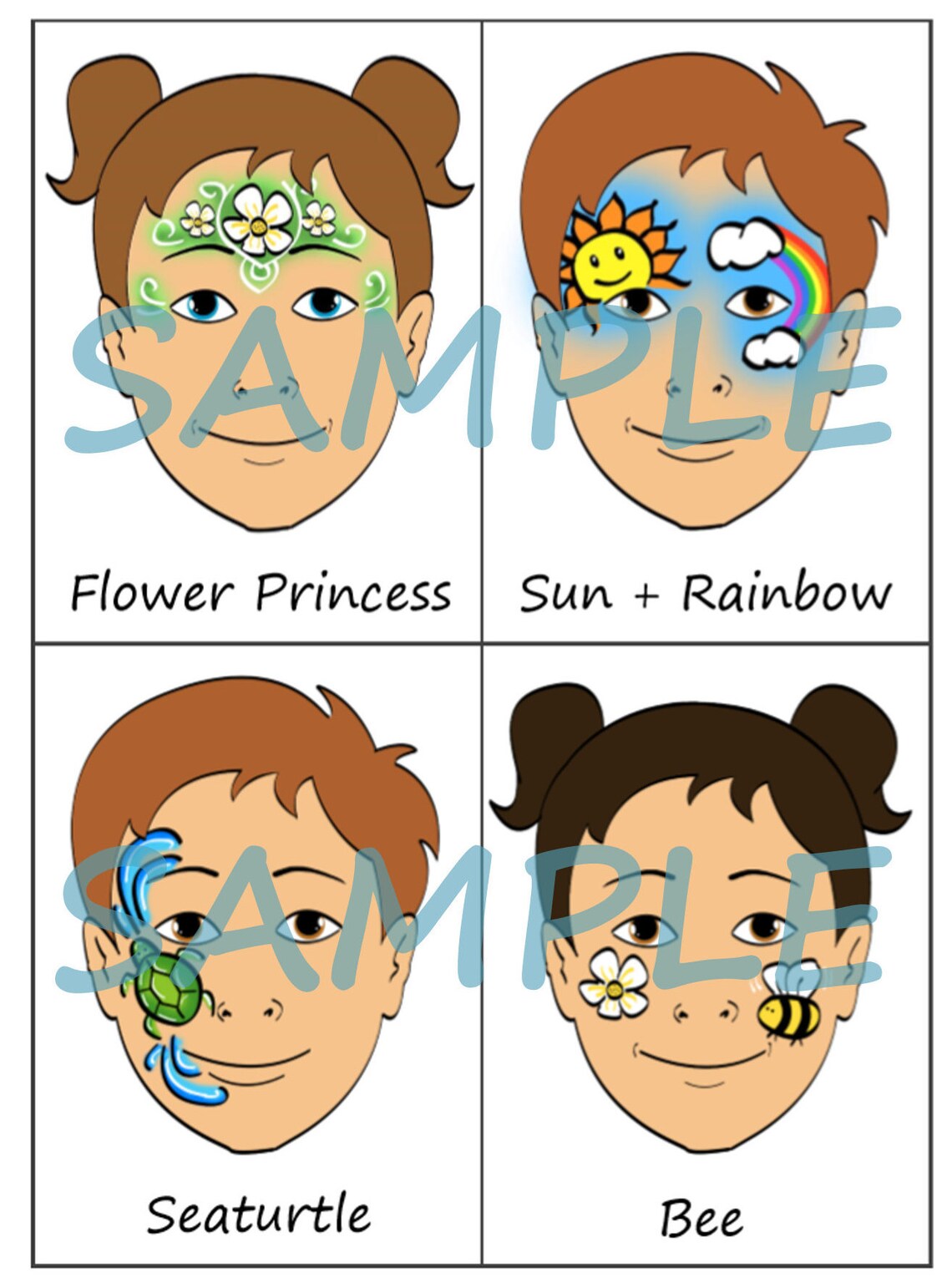 Face Paint Menu Printable Choice Cartoon Face Painting Designs - Pack ...