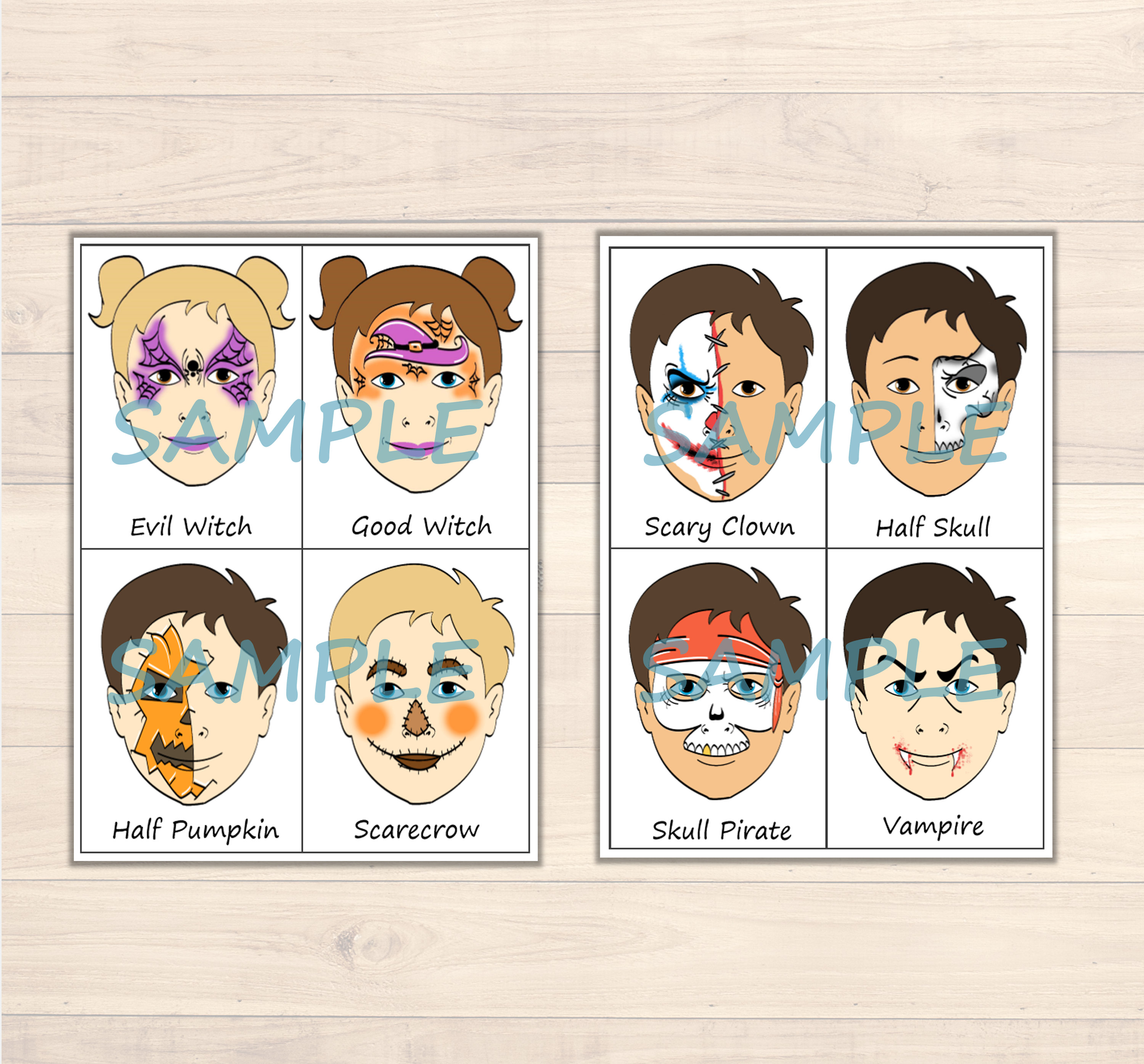 Face Paint Menu Printable Choice Cartoon Face Painting Designs Pack of ...