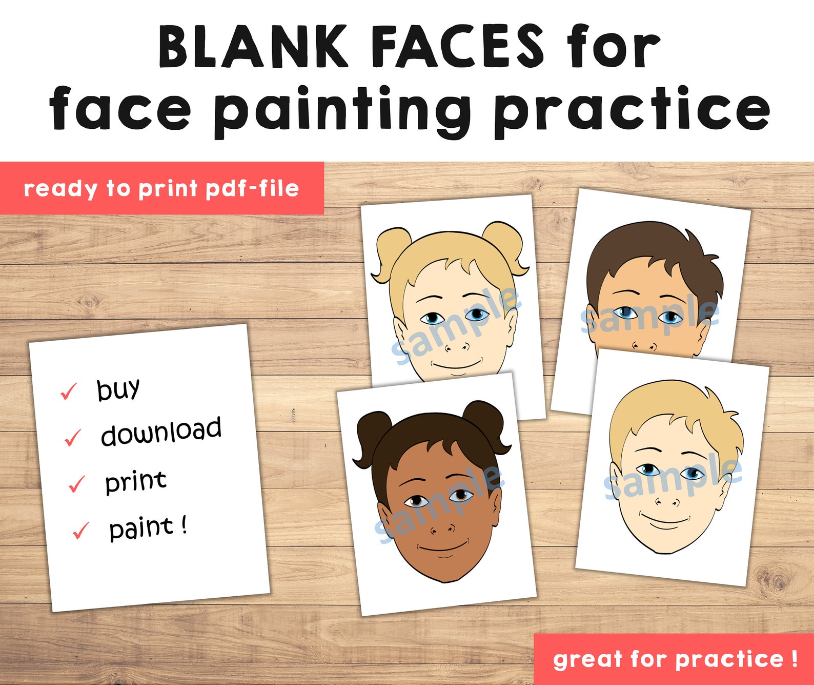 Face Paint Blank Faces for Practice - Pack of 18 Face Template ...