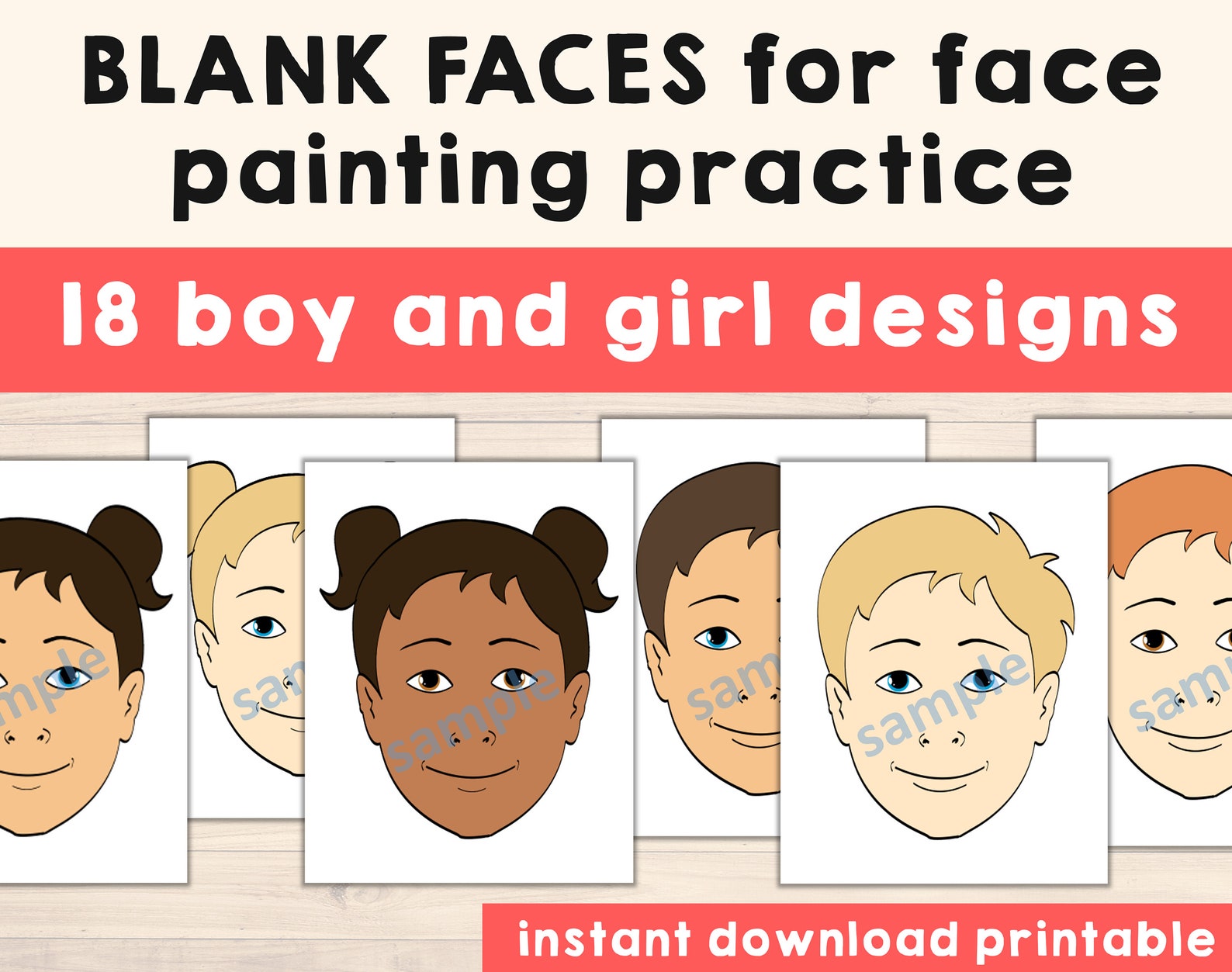 Face Paint Blank Faces for Practice - Pack of 18 Face Template ...