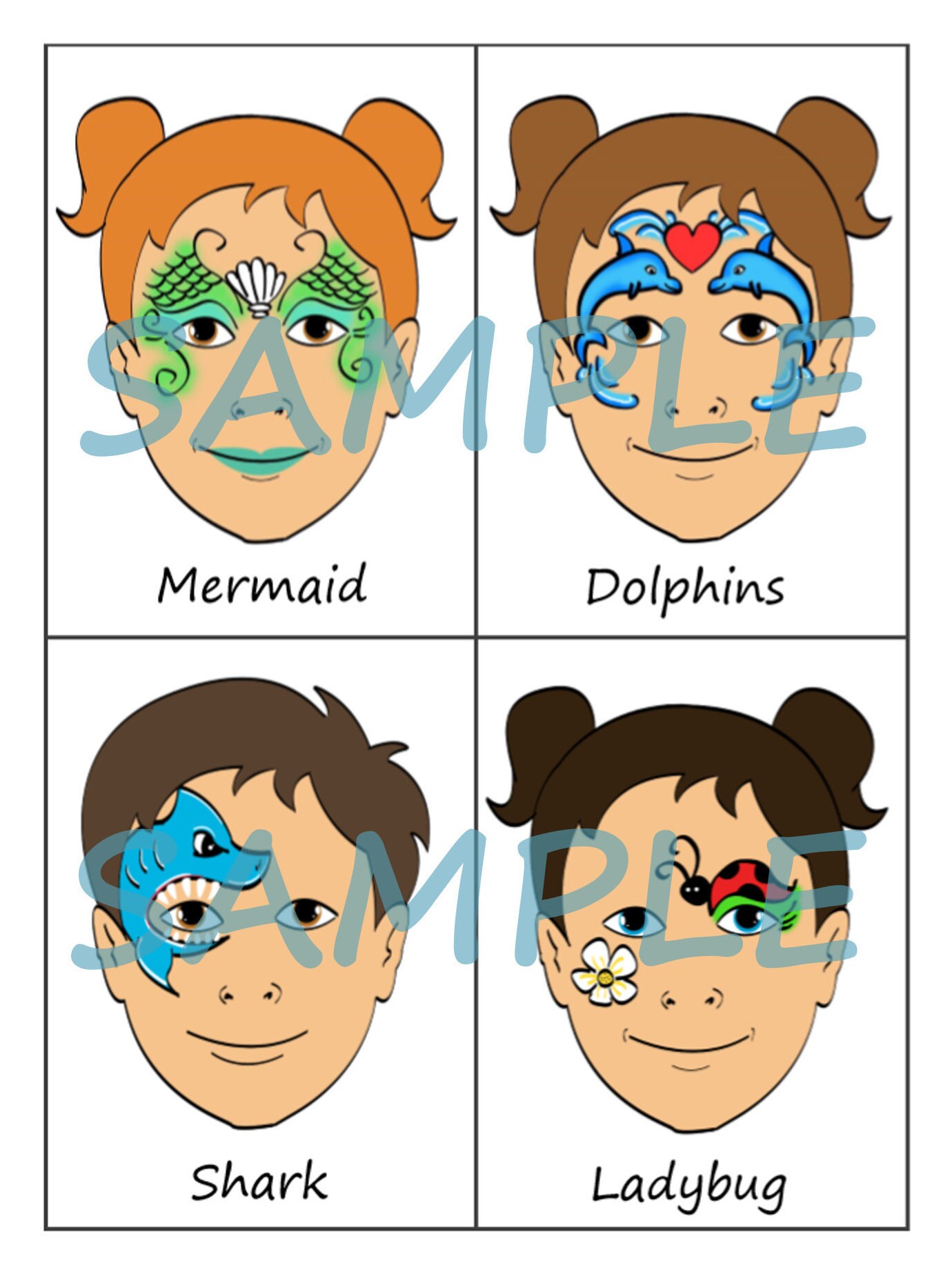 Face Paint Menu Printable Choice Cartoon Face Painting Designs - Pack ...