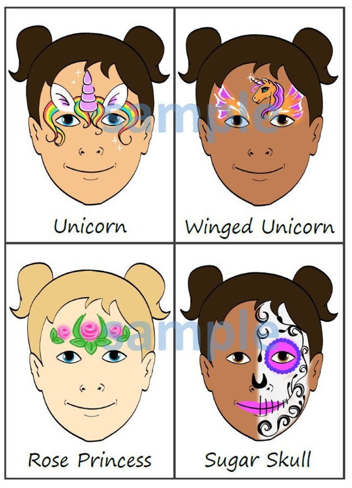 Face Painting Menu Board Girly Choice Kids Paint - Pack of 16 Girl Face ...