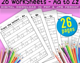 26 Upper & Lowercase Alphabet Letter Printable Worksheets, Toddler ...