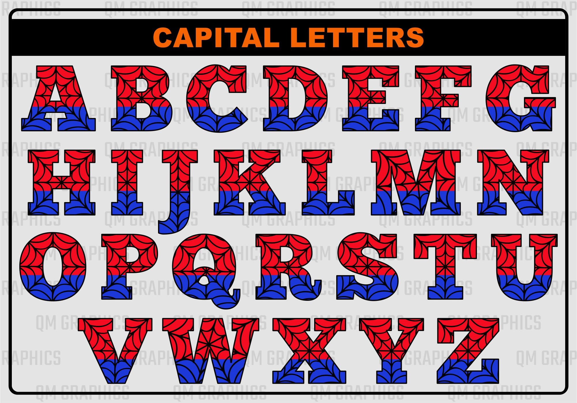 Spider Man Alphabet, A to Z Decor, Alphabet Decals, Alphabet Digital ...