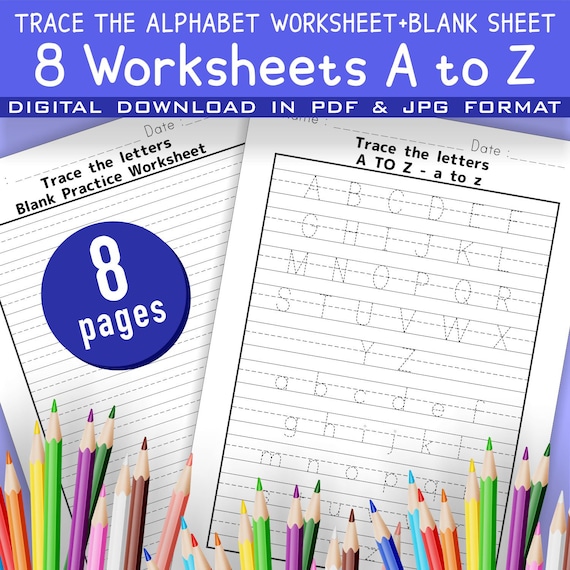 Printable 8 Trace the Alphabet Worksheets. - Etsy