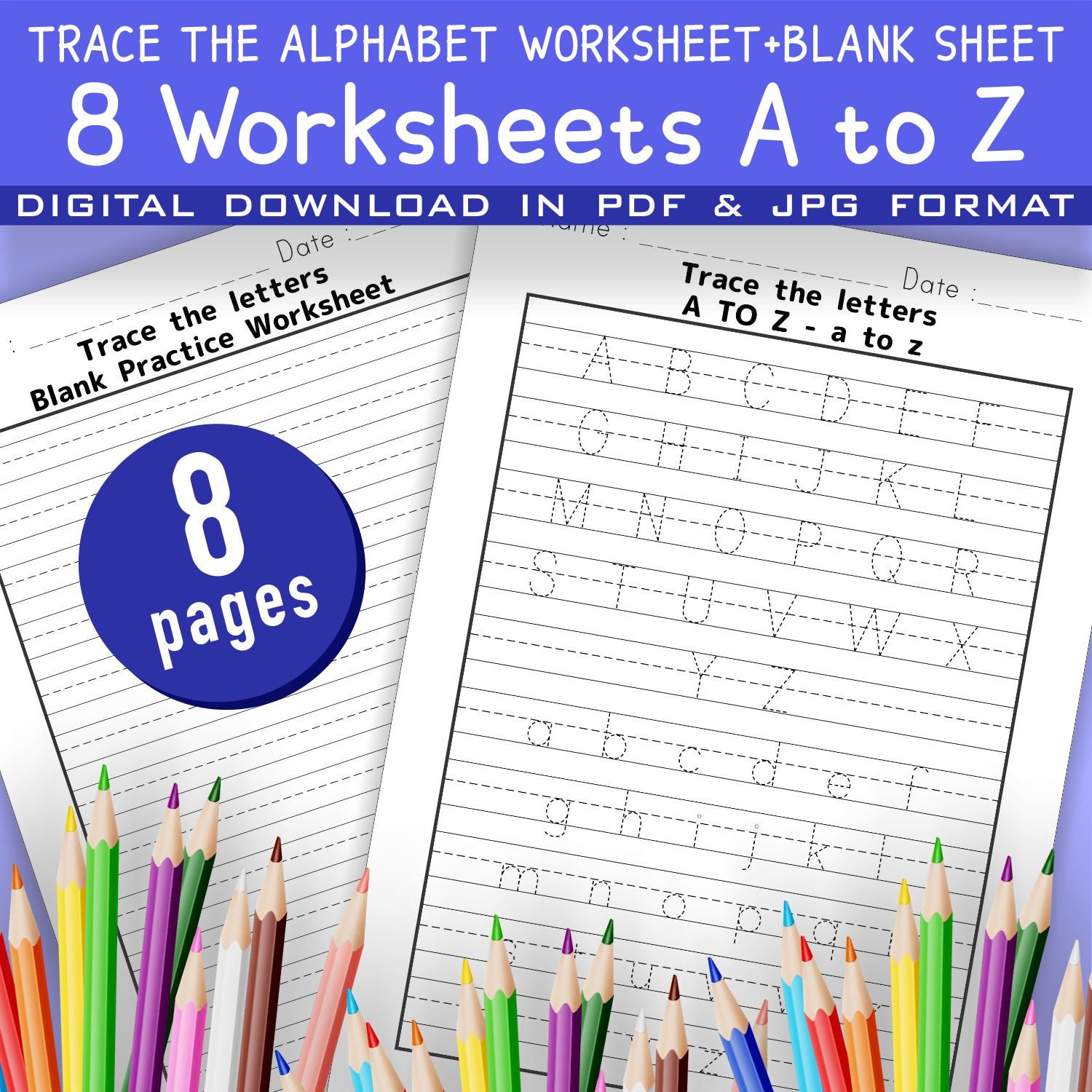 Printable 8 Trace the Alphabet Worksheets. 26 Upper & Lowercase ...
