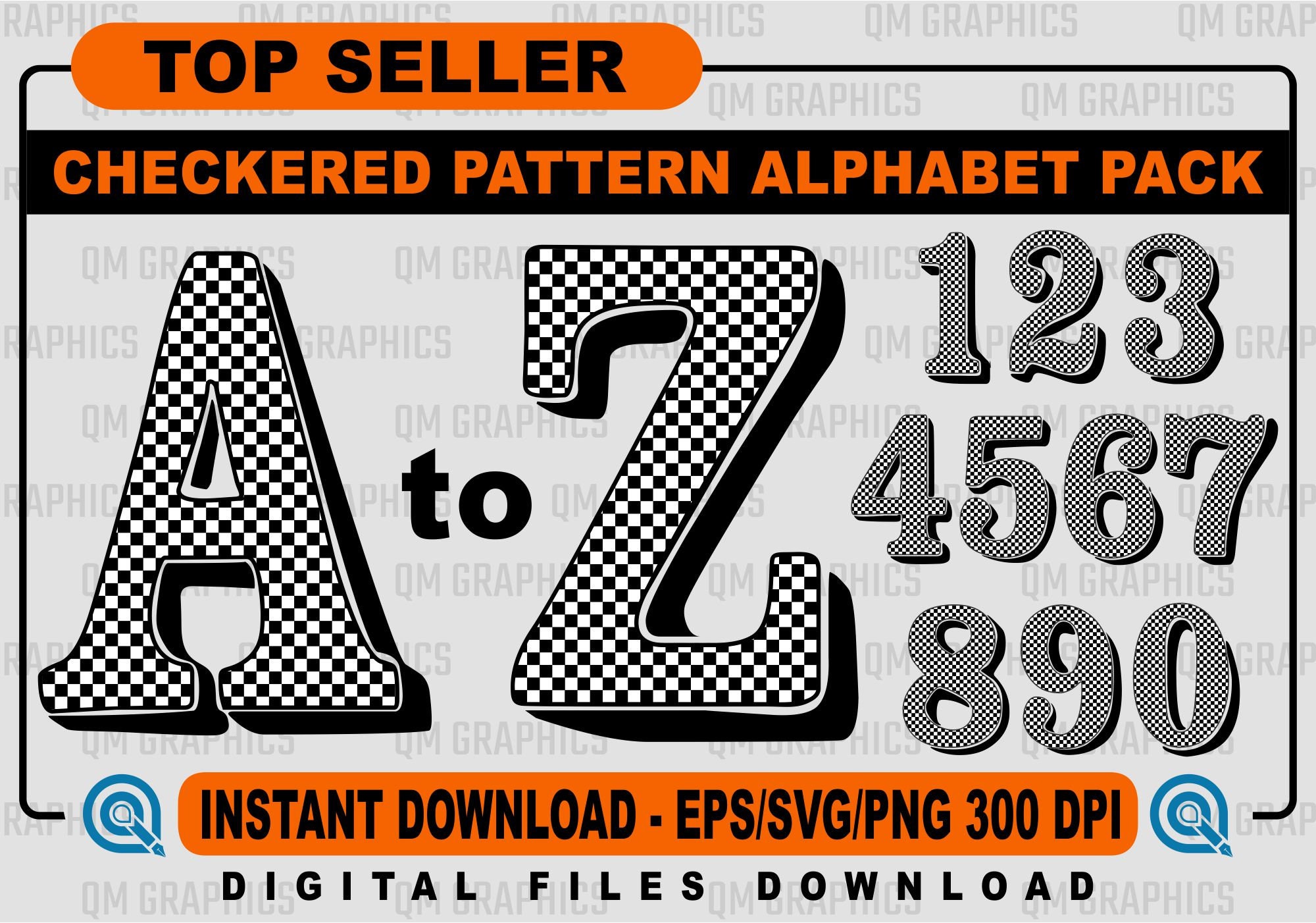 Checkered A-Z Monogram Alphabet and Numbers SVG Bundle, Checkered Svg ...