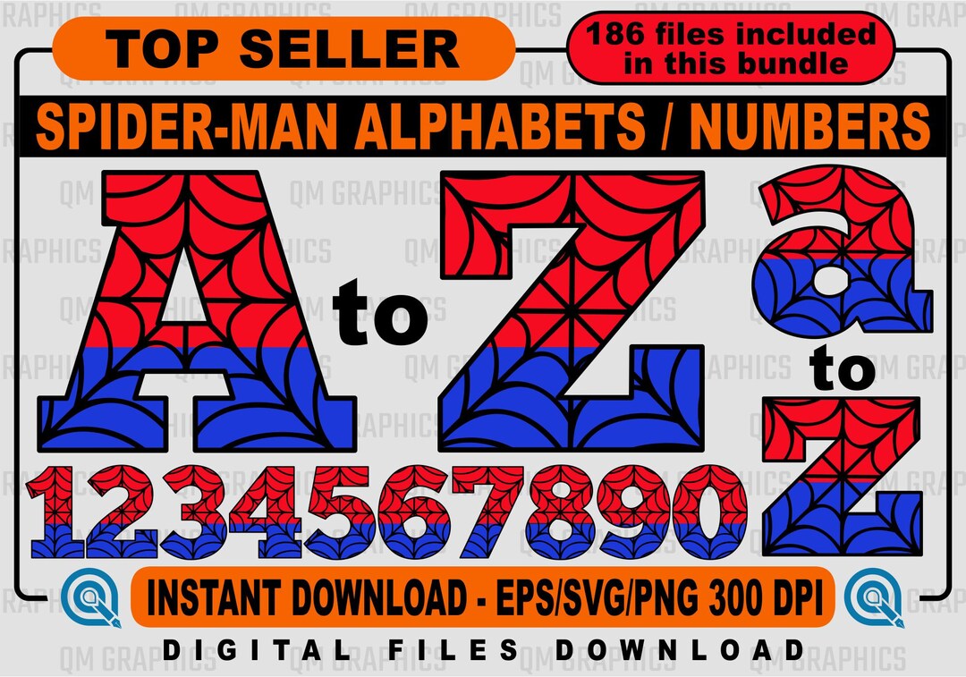 Spider Man Alphabet, A to Z Decor, Alphabet Decals, Alphabet Digital ...