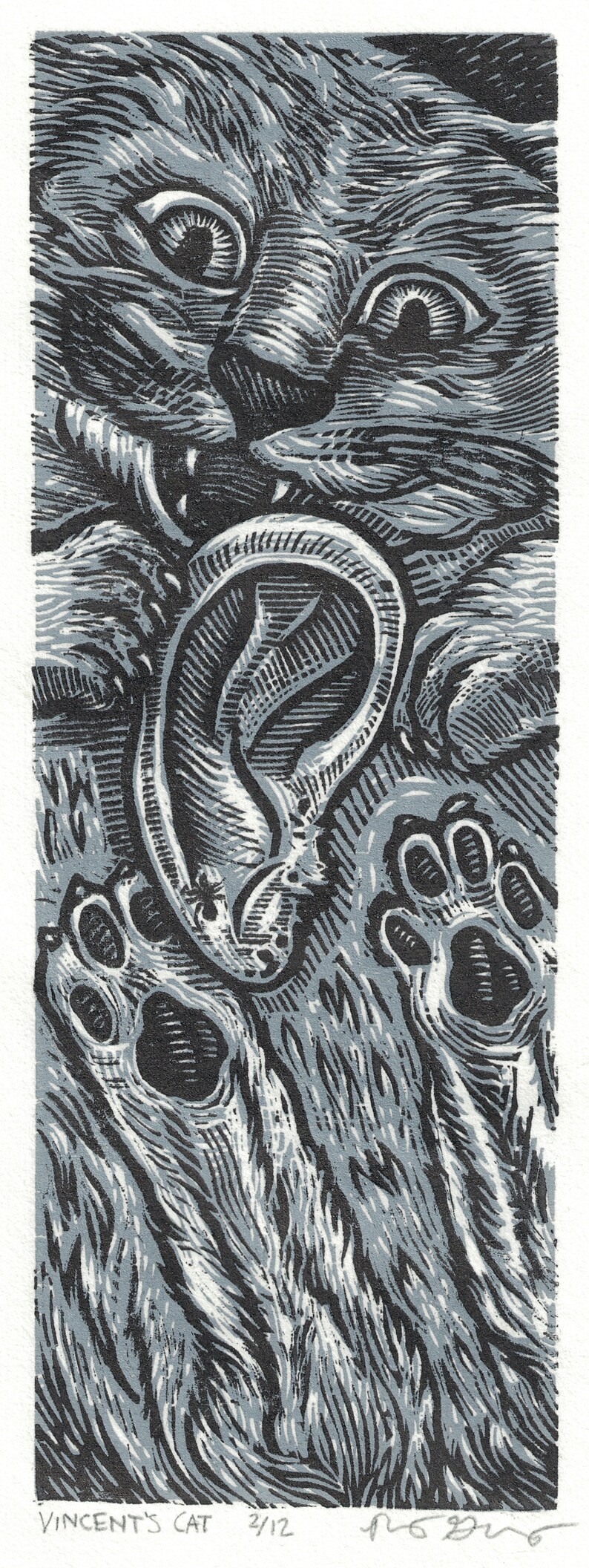 Vincent's Cat - Chiaroscuro Woodcut Print - Etsy