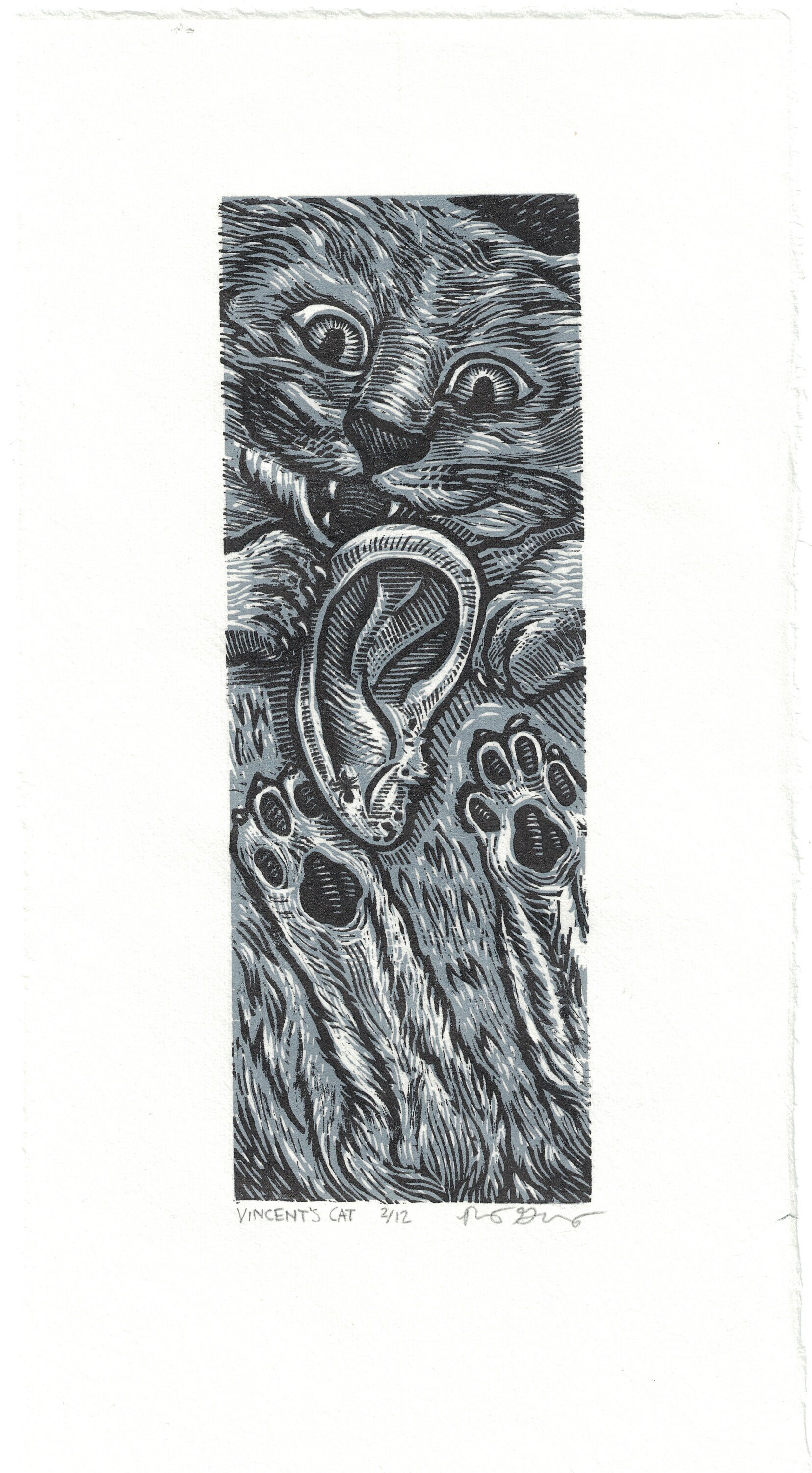 Vincent's Cat - Chiaroscuro Woodcut Print - Etsy