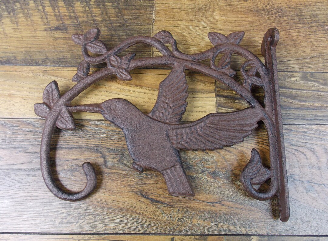 Cast Iron 10.75" X 8.75" HUMMINGBIRD Design Plant Hook Holder Hanger ...
