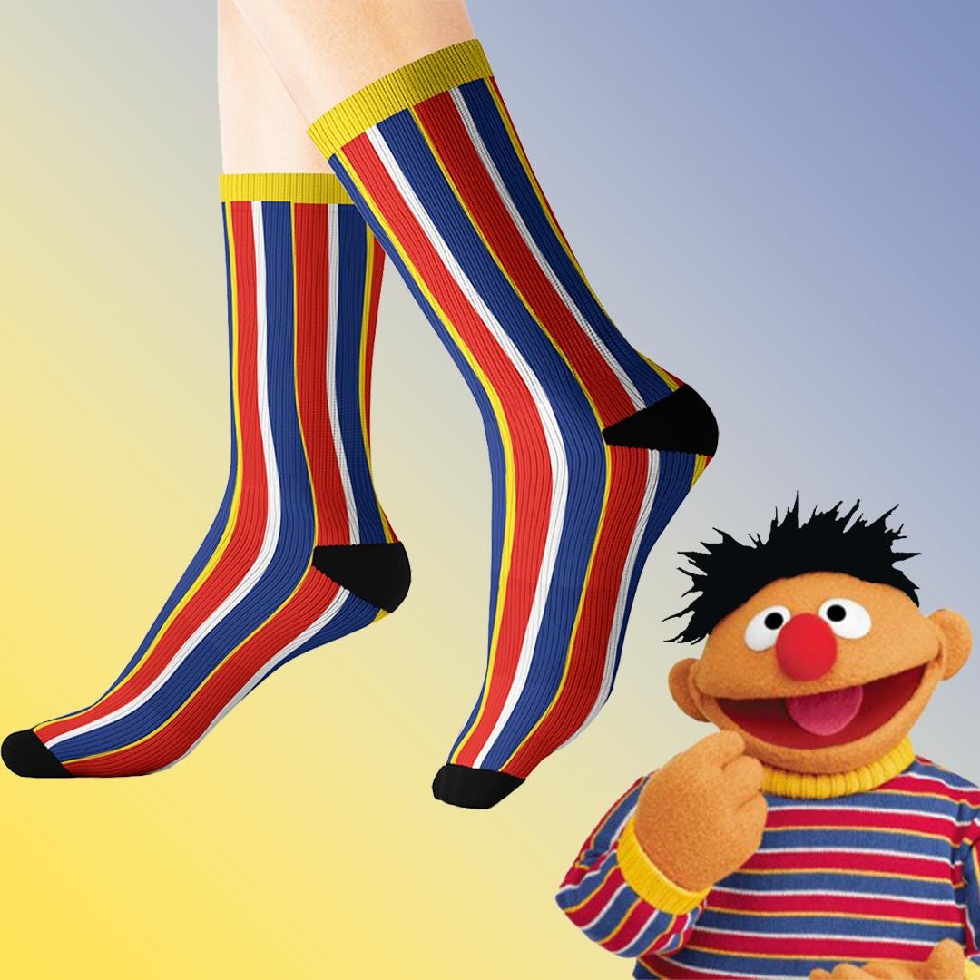 Ernie Vibrant Striped Socks, 80s, 70s, Tv Show, Retro - Etsy