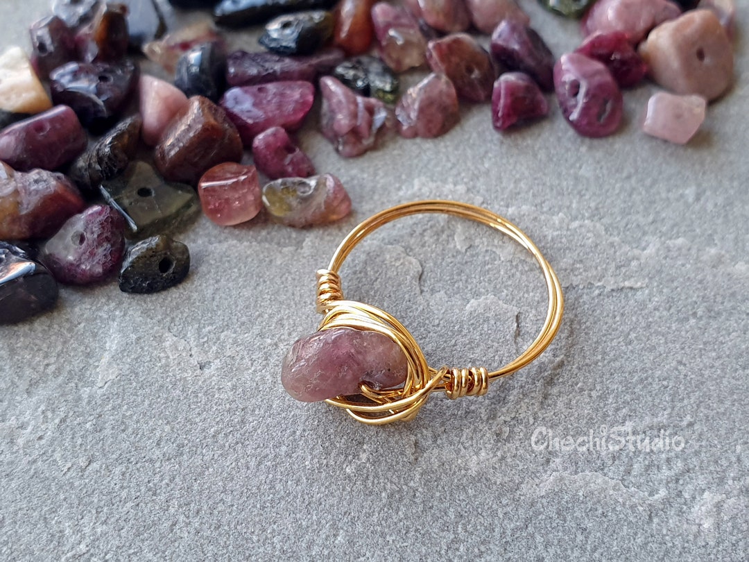 Watermelon Tourmaline Ring, October Birthstone, Crystal Wire Wrap Ring ...