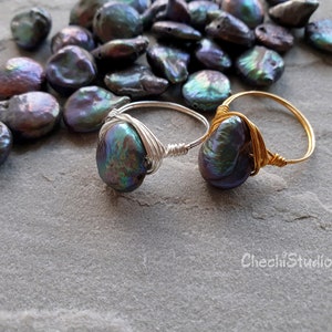 Pearl Ring, Wire Wrap Ring, Freshwater Pearl Ring, June Birthstone Ring ...