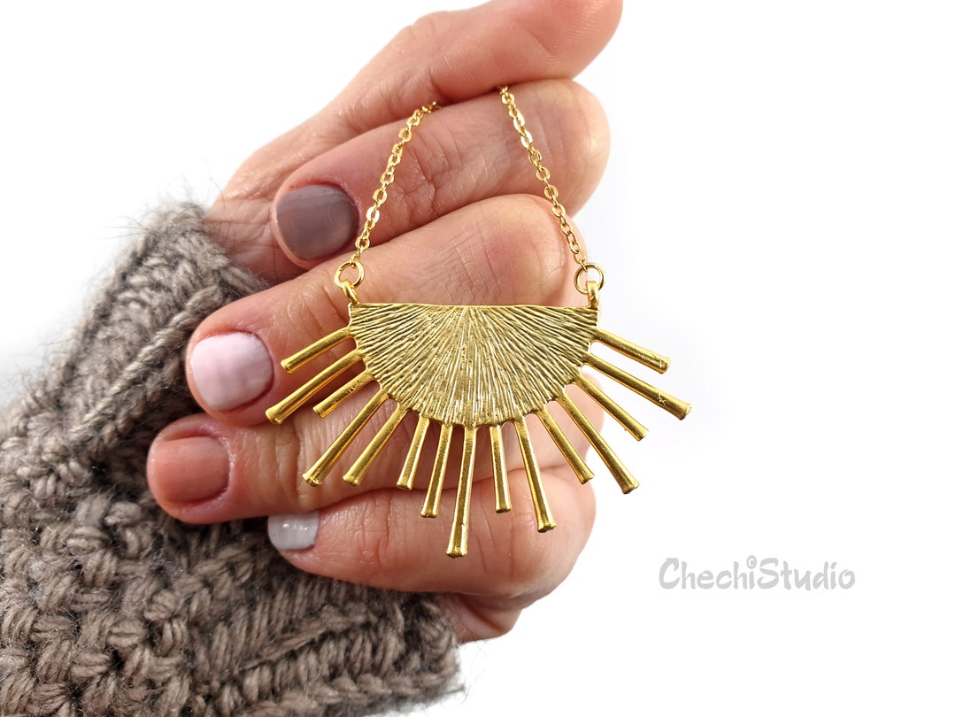 Gold Sun Necklace, Silver Sun Ray Necklace, Gold Statement Necklace ...