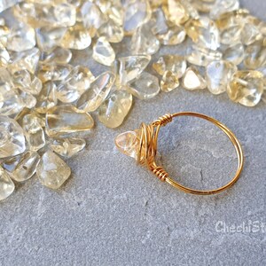 Citrine Ring, Wire Wrap Ring, November Birthstone, Citrine Beaded Ring ...