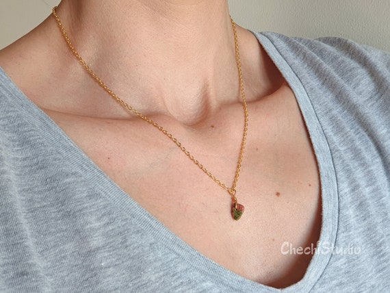 Unakite Necklace Healing Crystal Raw Gemstone Necklace Beaded Necklace Layering Silver Gold Necklace Gift for Her Bridesmaid Gifts