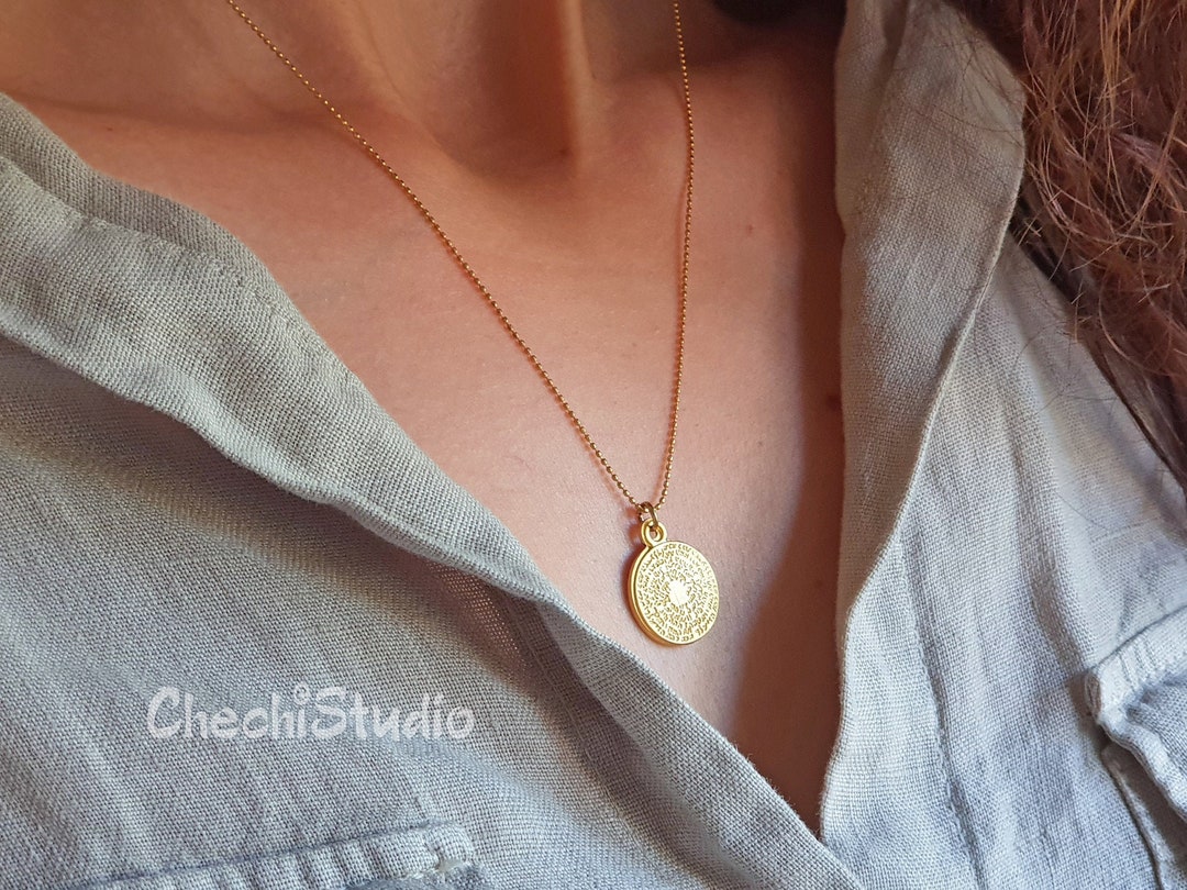 Gold Cuneiform Coin Medallion Necklace, Layering Jewelry - Etsy