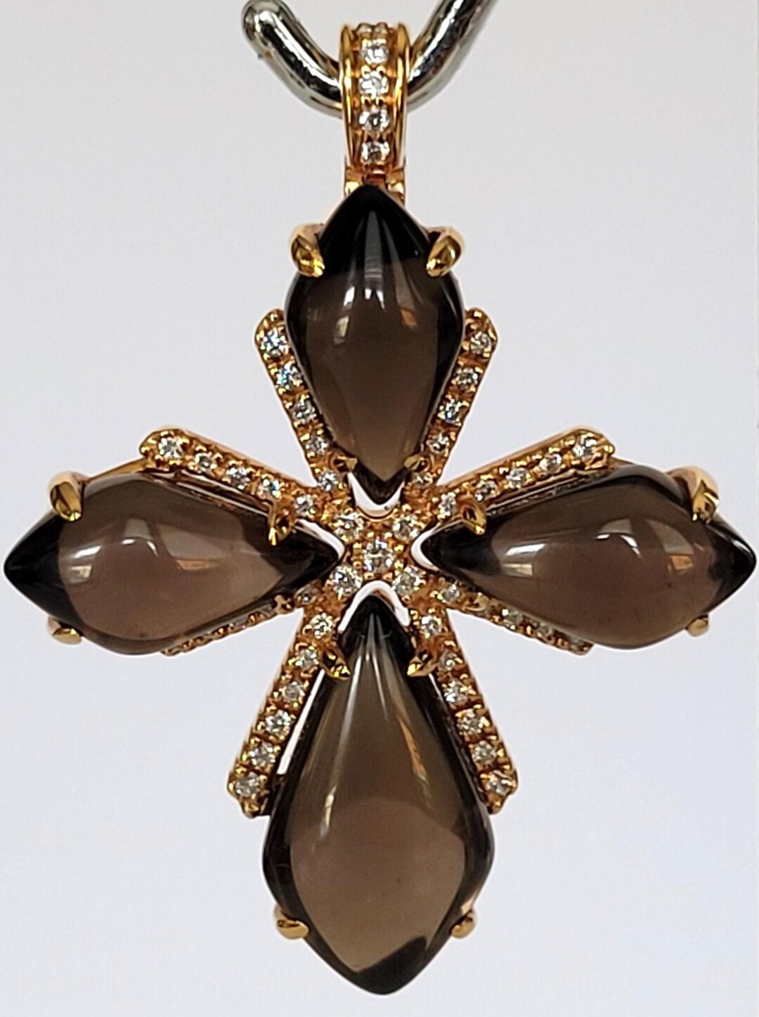 Chimento 18K Rose Gold Smoky Quartz Diamond Cross Pendant - Etsy