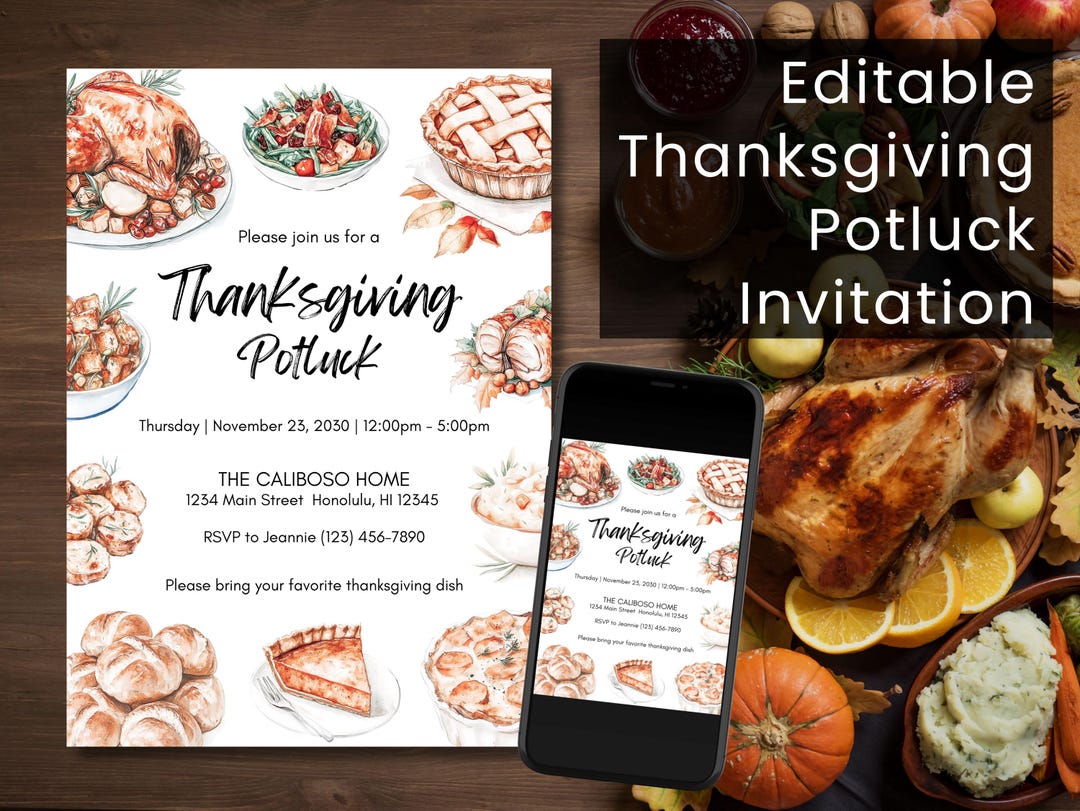 Thanksgiving Potluck Invitation, Potluck Invitation, Thanksgiving ...