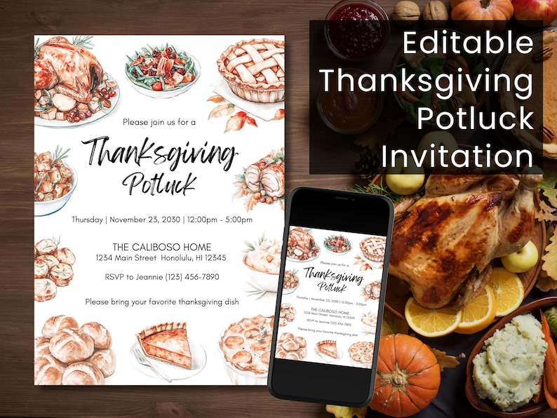 Thanksgiving Potluck Invitation, Potluck Invitation, Thanksgiving ...