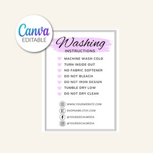Washing Instructions Template, Editable Garment Care Template, Digital ...