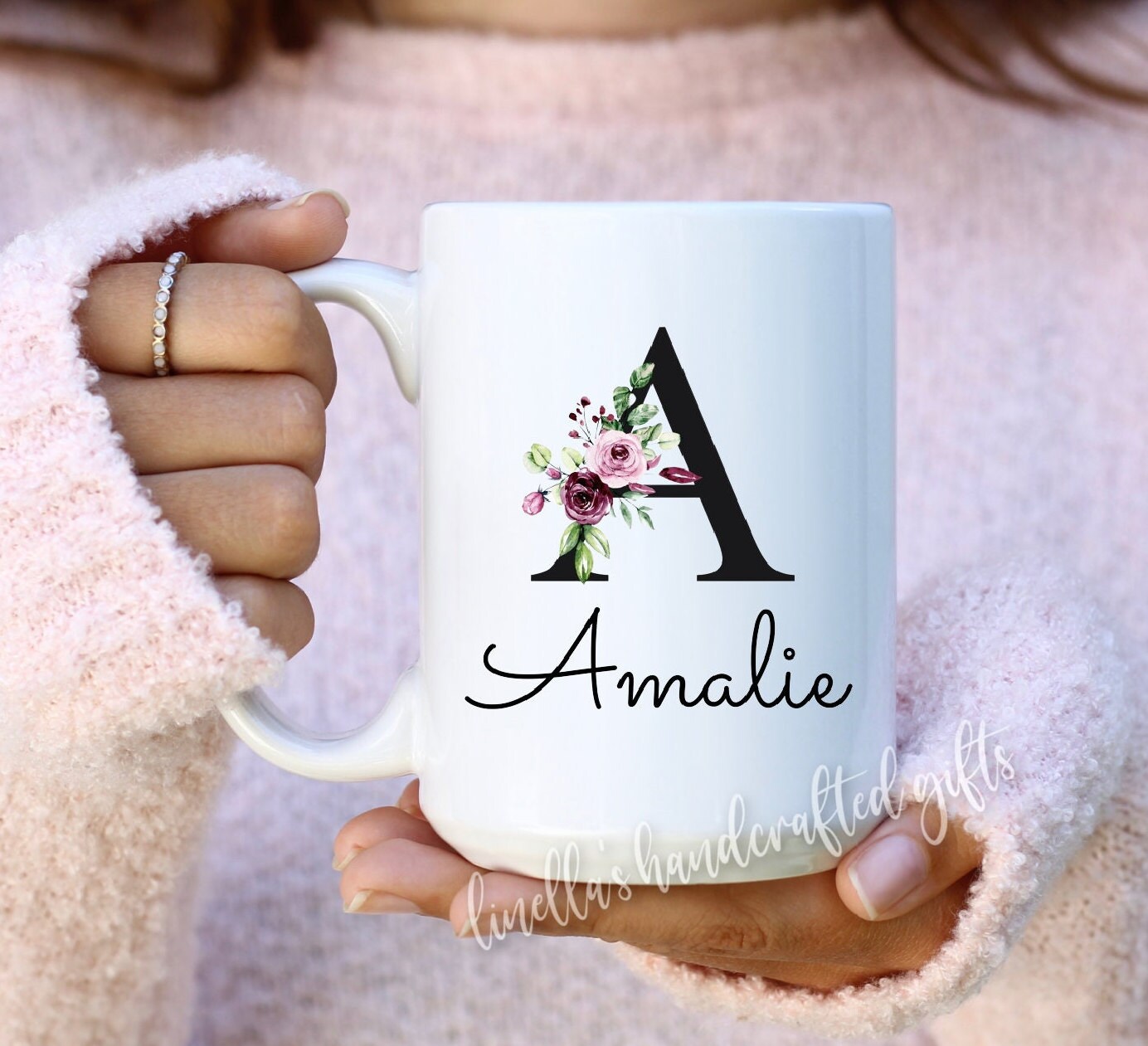 Personalized Coffee Mug Floral Initial Mug Gift for Her - Etsy