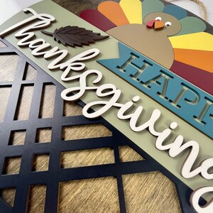Thanksgiving Door Hanger, Turkey Door Hanger, Wood Round Sign, Happy ...