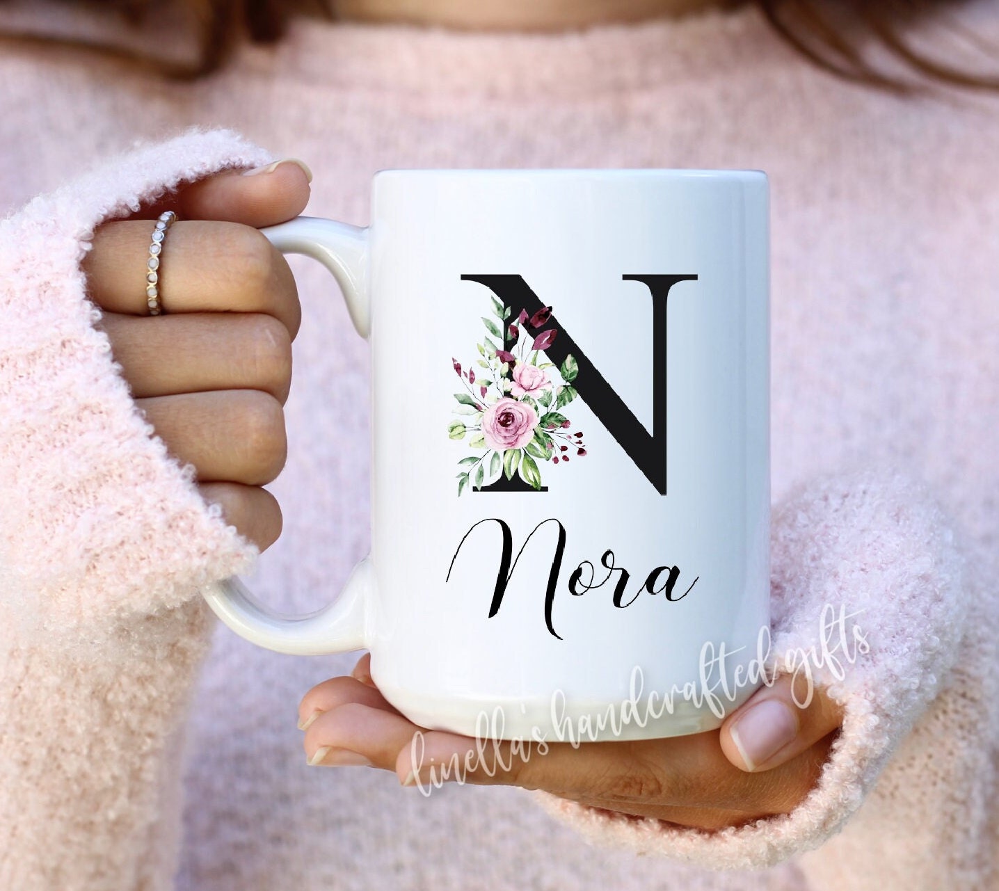 Personalized Coffee Mug Floral Initial Mug Gift for Her - Etsy