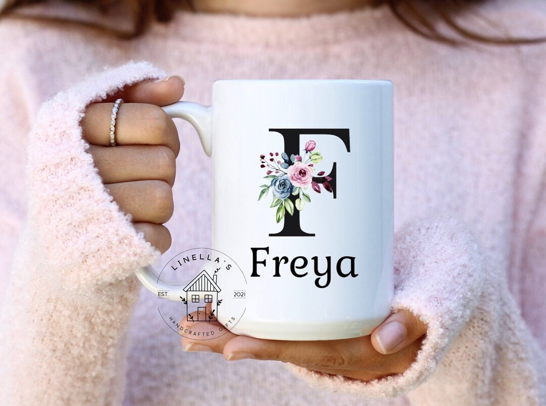 Personalized Coffee Mug, Floral Initial Mug, Gift for Her, Ceramic Mug ...