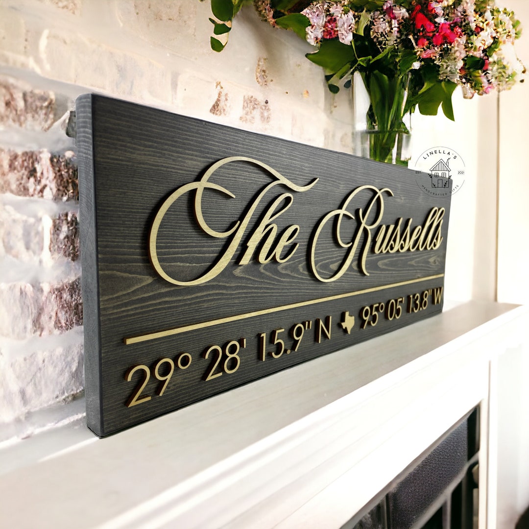 Personalized Last Name Sign, GPS Coordinates Sign, Latitude Longitude ...