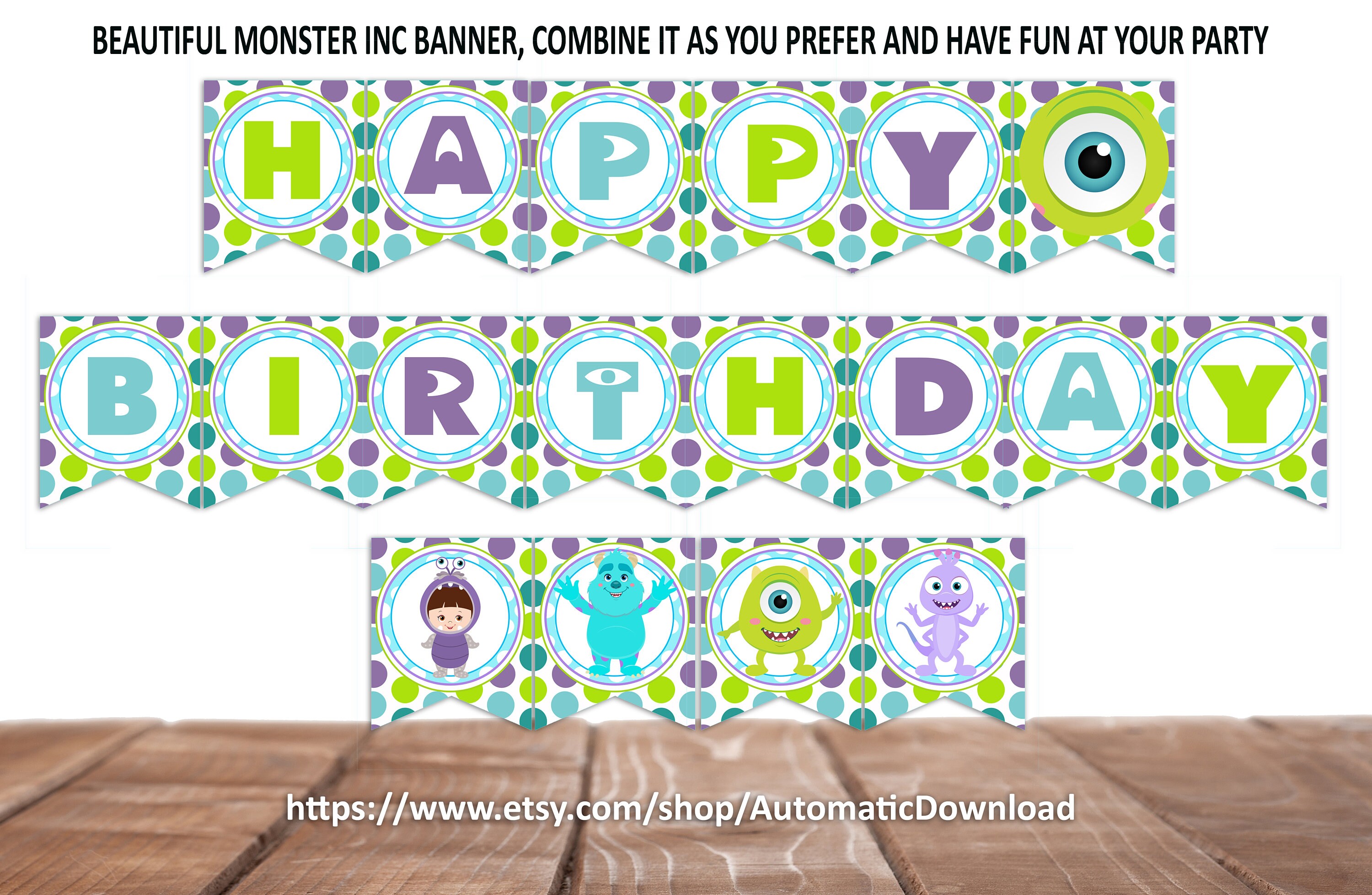 INSTANT DOWNLOAD Monster Banner, Monster Inc, Party Decoration, Little ...