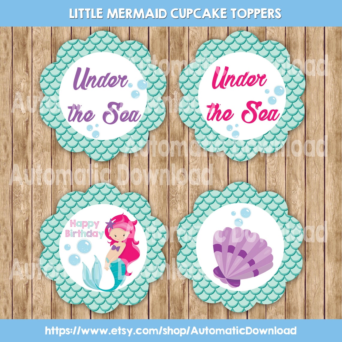 Little Mermaid Cupcake Toppers, Mermaid Toppers, Mermaid Birthday ...