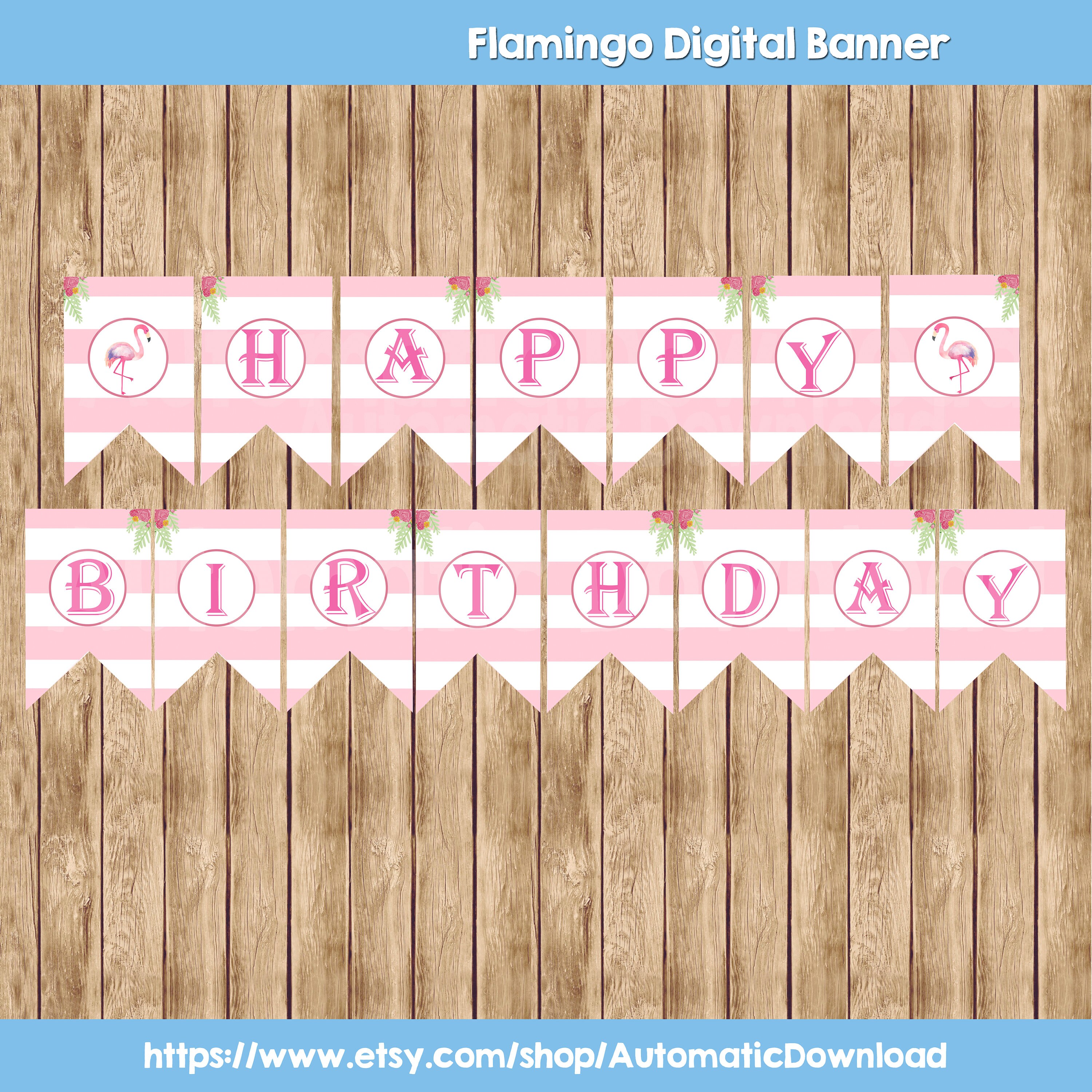Flamingo Digital Banner, Pink Flamingo, Flamingo Birthday Banner, Party ...