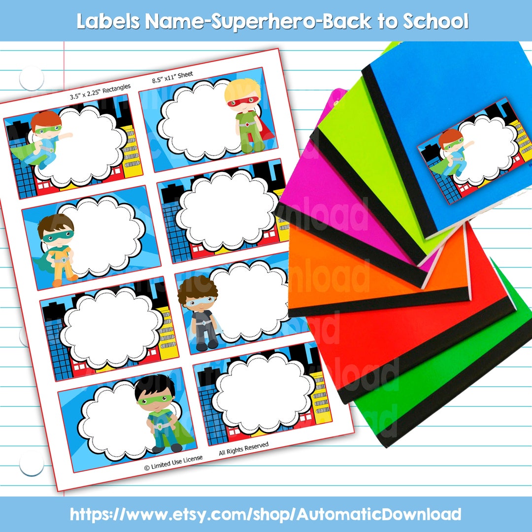 Labels Name-superhero-back to School, Superhero Labels, Superhero ...