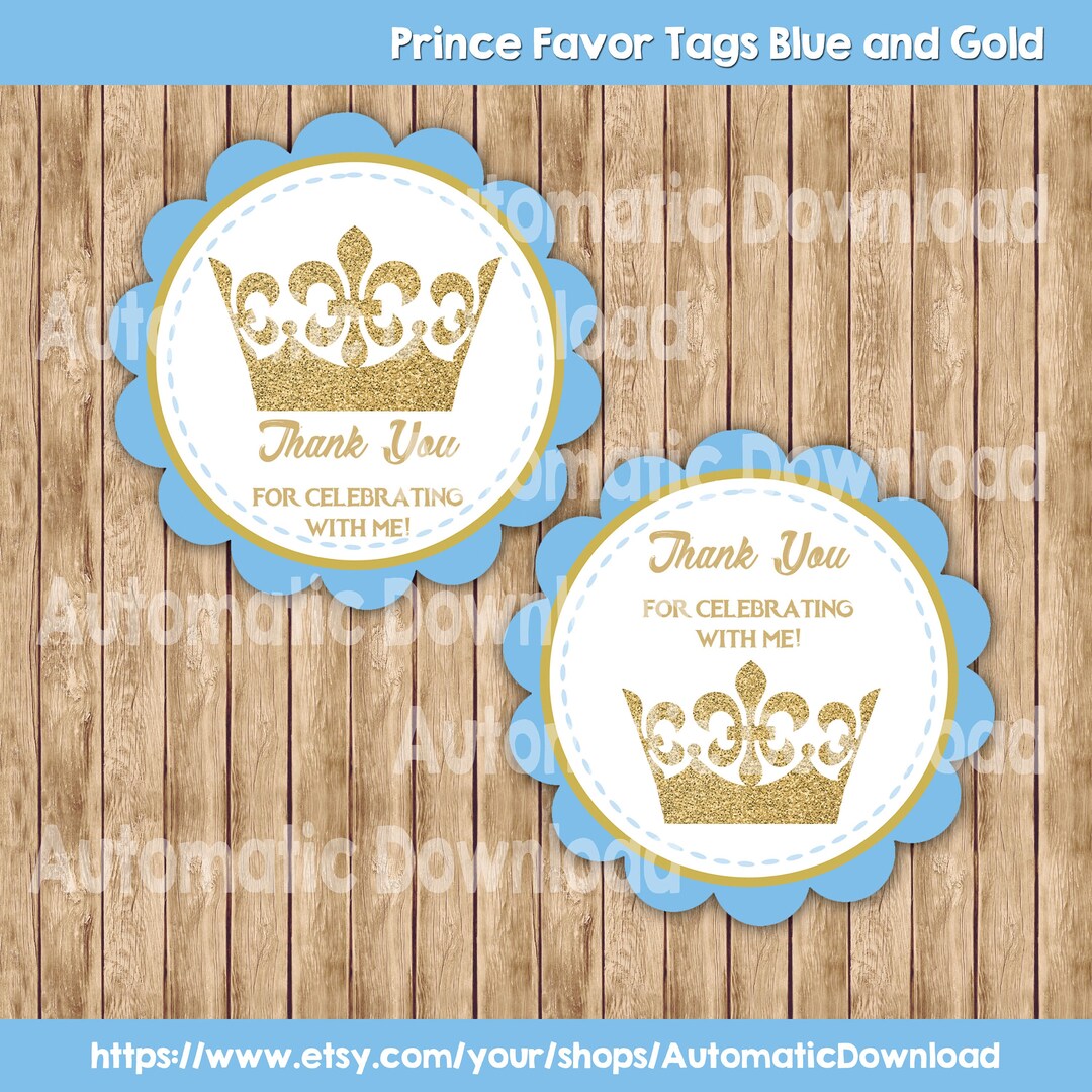 Prince Favor Tags, Blue and Gold, Royal Favor Tags, Prince Tags, Royal ...