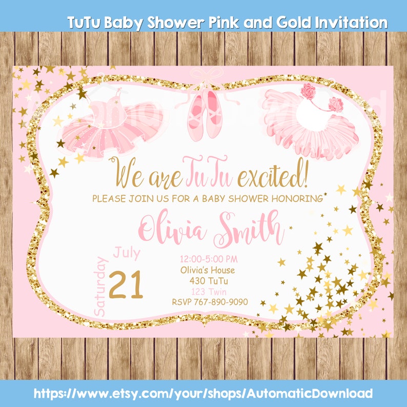 Tutu Baby Shower Invitation Twins, Pink and Gold, Tutu Invitation, Tutu ...