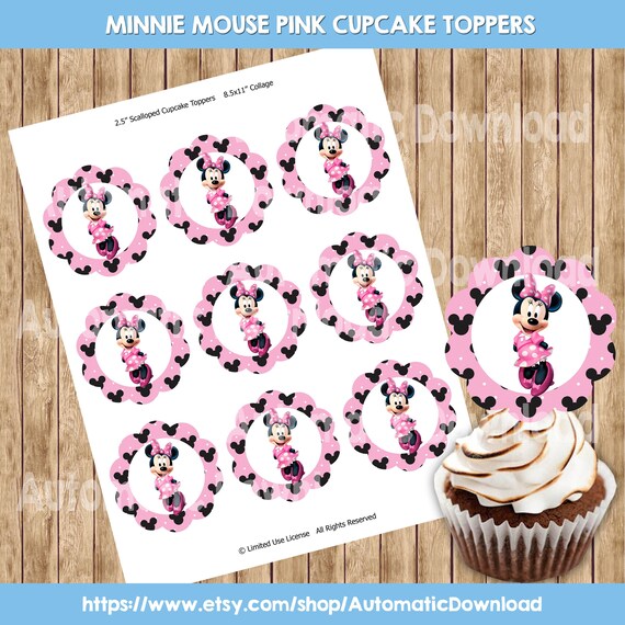 Minnie Mouse Pink Cupcake Toppers Minnie Pink Decoration | Etsy