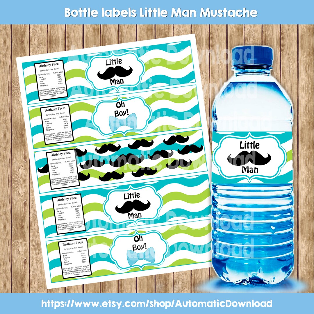 Bottle Labels, Little Man Mustache, Water Bottle Labels Mustache ...
