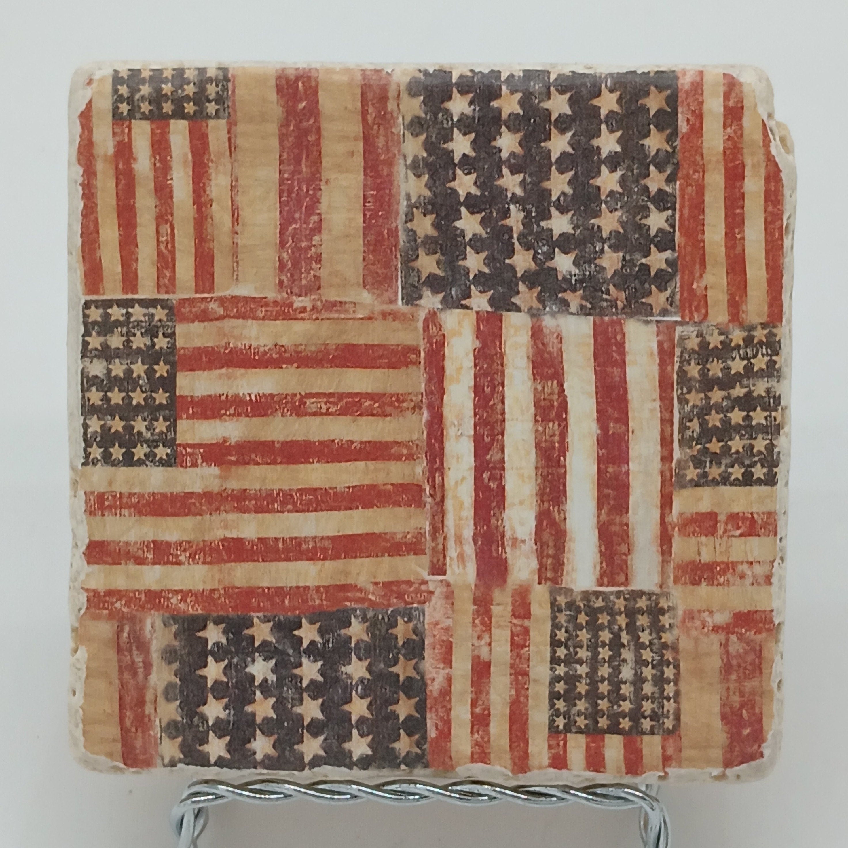Patriotic Coaster Set, American Flag Cup Holders, Natural Stone Drink ...