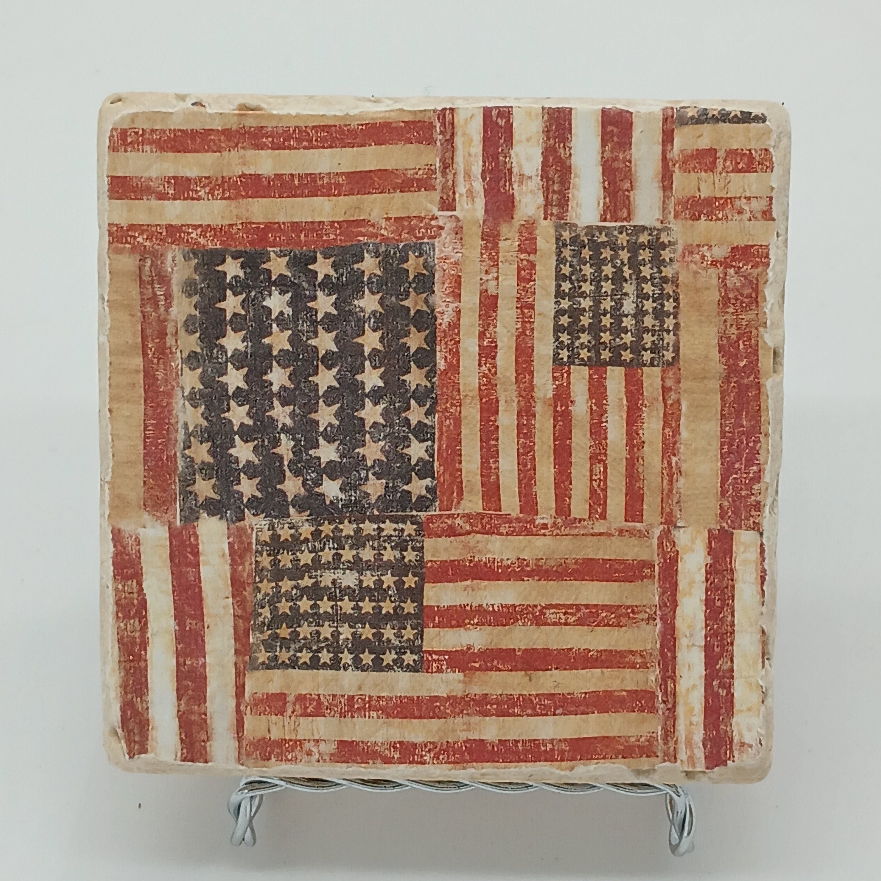 Patriotic Coaster Set, American Flag Cup Holders, Natural Stone Drink ...
