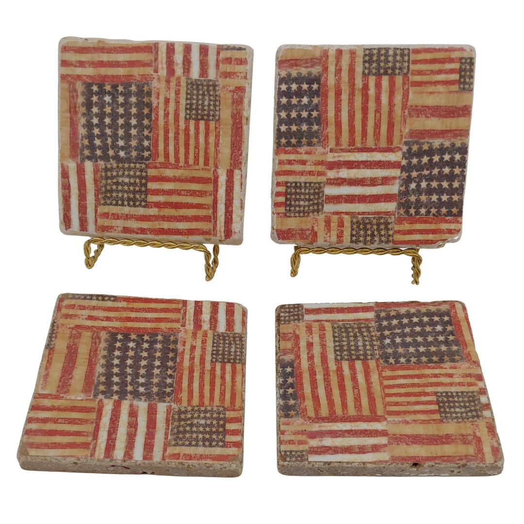 Patriotic Coaster Set American Flag Cup Holders Natural - Etsy